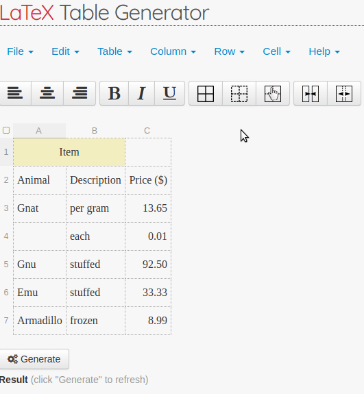 How To Add Or Remove Cell Borders In The LaTeX Tables Generator